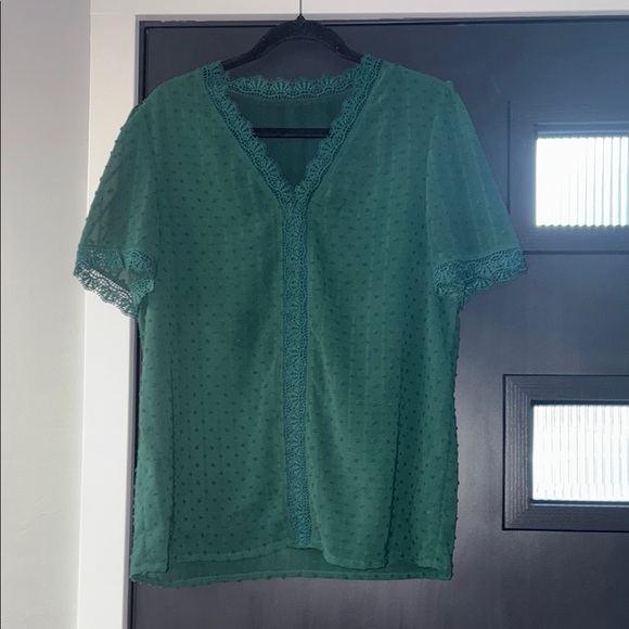 Tops | Elegant Green Lace Trim Blouse Size M | Poshmark